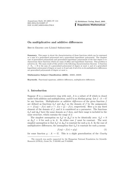 pdf on multiplicative and additive differences