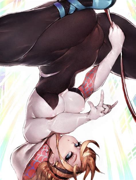 Spider Gwen Upside Down Spider Man Across The Spider Verse Hentai Blue