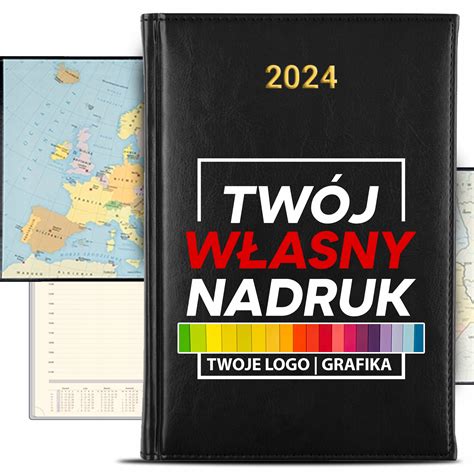 KALENDARZ Książkowy Dzienny A5 2024 Własny Nadruk LOGO Grafika Czarny
