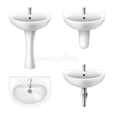 Conjunto De Lavabo Blanco Realista Con Grifo Para El Cuarto De Baño Y