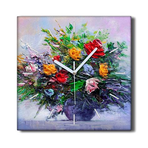 Zegar na płótnie na ramie 30x30 Malarstwo kwiaty Coloray Coloray