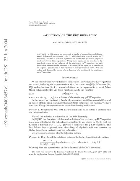pdf w function of the kdv hierarchy