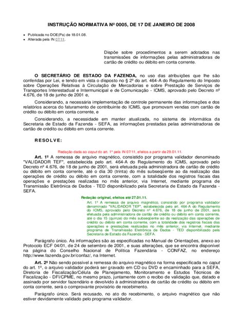Preenchível Disponível INSTRUO NORMATIVA N 0005 DE 17 DE JANEIRO DE