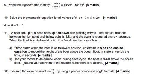 Solved Show All Calculations And Work 9 Prove The Trigonometric