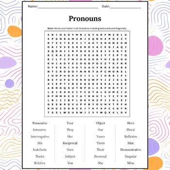 Pronouns Word Search Puzzle Worksheet Activity By Word Search Corner