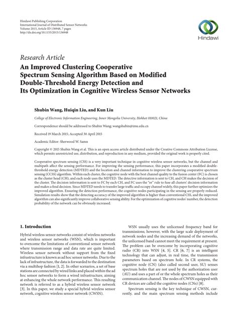 pdf an improved clustering cooperative spectrum sensing algorithm based on modified double