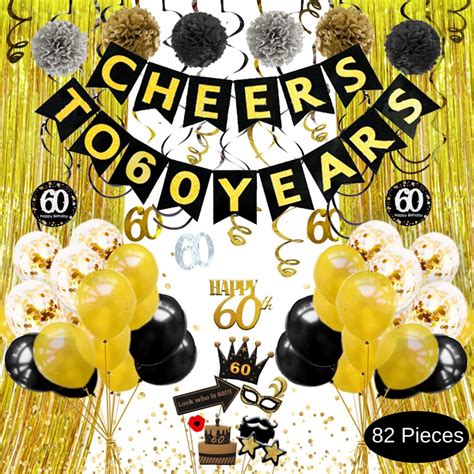60th Birthday Decorations Cheers To 60 Years Black And Gold 60th