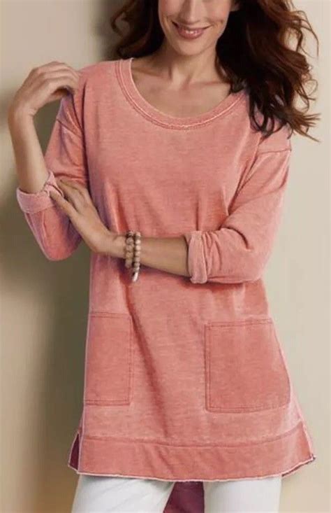 Soft Surroundings Sz M Afternoon Walk Pocket Tunic Top Apricot