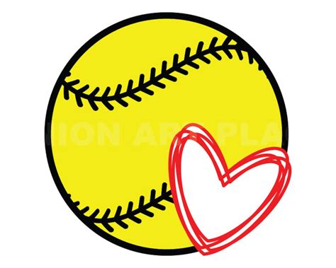 Softball With Hand Drawn Heart Svg Ball Svg Clipart Image Cricut Svg