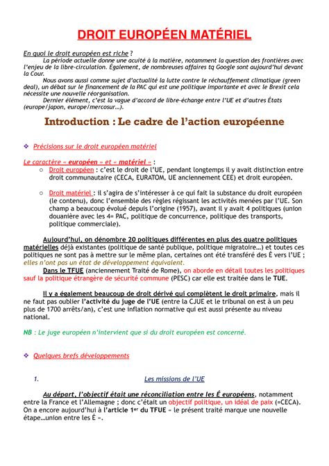 Droit Européen Complet DROIT EUROPÉEN MATÉRIEL En quoi le droit