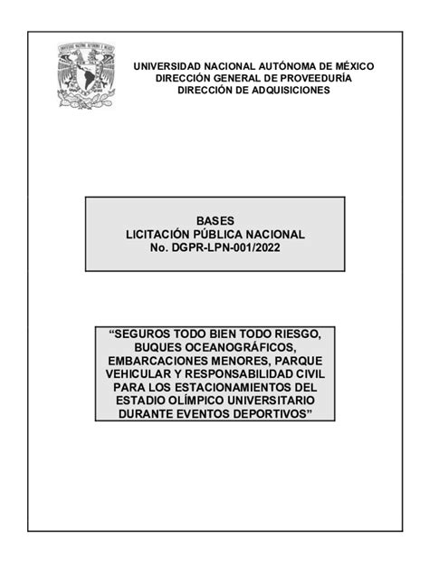 Completable En línea BASES LICITACIN PBLICA NACIONAL No DGPR LPN