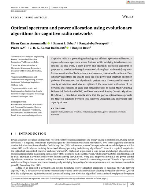 pdf optimal spectrum and power allocation using evolutionary algorithms for cognitive radio