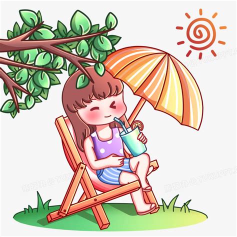 卡通手绘小女孩树荫乘凉PNG图片素材下载 卡通PNG 熊猫办公