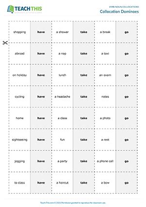 Verb Noun Collocations ESL Games Activities Worksheets