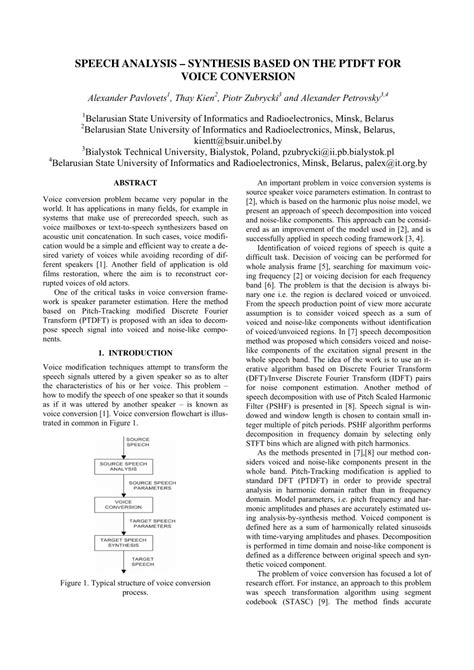 pdf speech analysis synthesis based on the ptdft for voice conversion