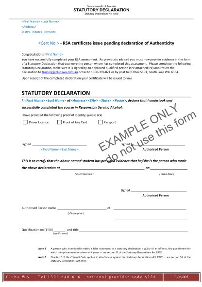 Queensland Statutory Declaration Form Word Format Page Free To