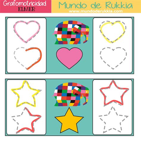Tarjetas de Grafomotricidad de Figuras Geométricas con Elmer Mundo de