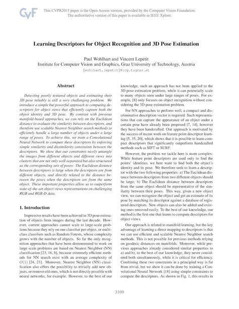 pdf learning descriptors for object recognition and 3d … learning descriptors for object