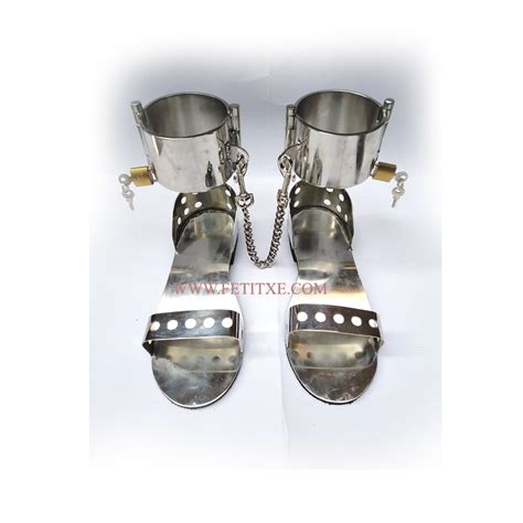 Slave Extreme Bondage Steel Made Fetish Shoes With Heavy Cuffs And Lockable Opening Padlock On