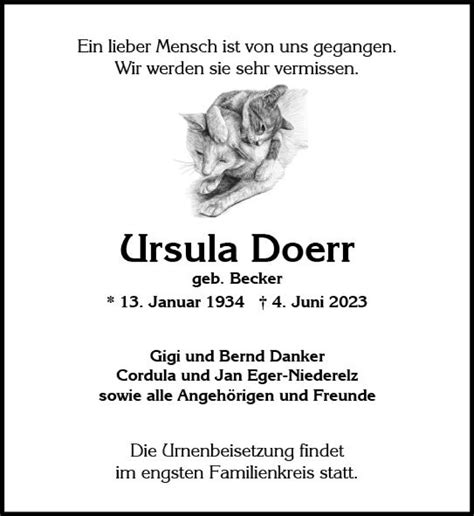 Traueranzeigen Von Ursula Doerr Vrm Trauer De