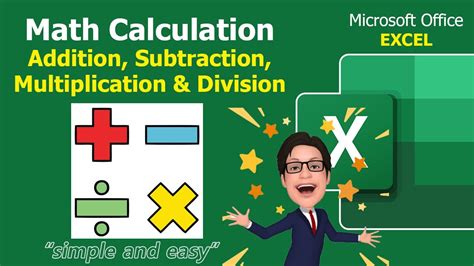 microsoft office excel math calculation addition subtraction multiplication division 3