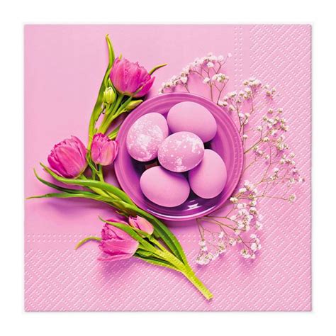 WIELKANOCNE SERWETKI PAPIEROWE OZDOBNE NA STÓŁ PURPUROWE 33x33CM 20SZT