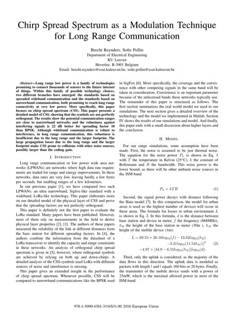 pdf chirp spread spectrum as a modulation technique for long range communication
