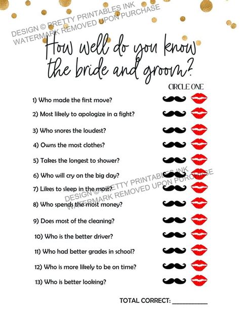 Bridal Shower Game Printable How Well Do You Know The Bride Etsy