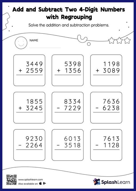 add and subtract 4 digit and 3 digit numbers with regrouping horizontal addition and