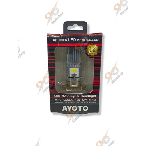 Lampu Utama LED Depan HeadLamp Ayoto Ex Tyto M3A H4 HS1 12 Watt Putih