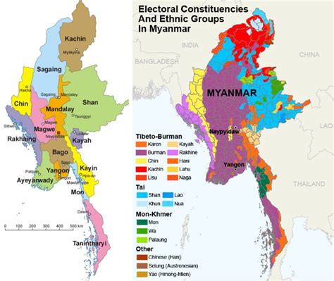 a Izquierda Mapa político de Birmania Myanmar Provincias y