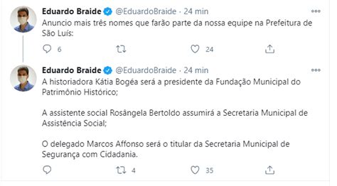 Prefeito Eduardo Braide anuncia mais três nomes de sua equipe de governo