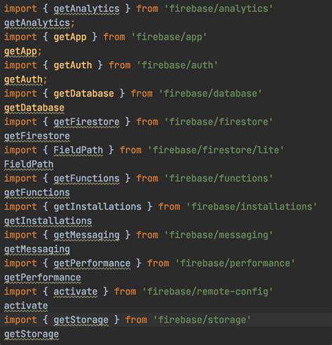 missing symbols for most imports not app auth database · firebase firebase js sdk