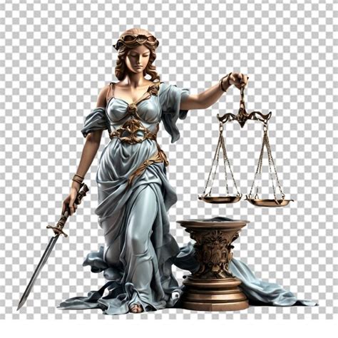 Lady Justice Blindfolded Hold Sword On White Background Premium AI