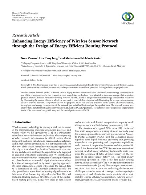 pdf enhancing energy efficiency of wireless sensor network through the design of energy