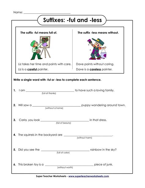Free Printable Suffix Ful And Less Worksheets