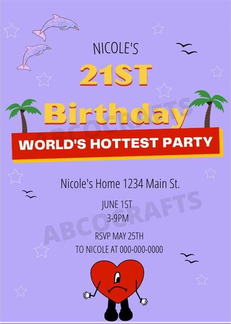 Bad Bunny Invitation Un Verano Sin Ti Editable World S Etsy In 2022