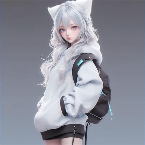 Anime Girl With White Hair And Cat Ears