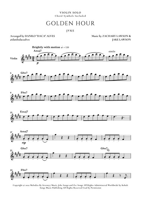 Golden Hour Arr Danilo Daca Alves By Jvke Sheet Music For Violin