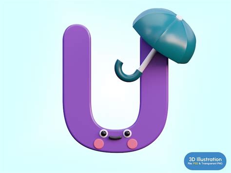 Ilustración 3d de letras del alfabeto con objetos explicativos