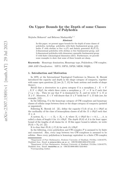 pdf on upper bounds for the depth of some classes of polyhedra