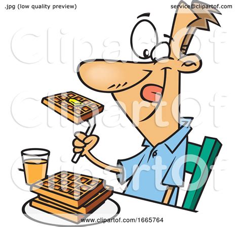 Cartoon Happy Man Eating Waffles For Breakfast By Toonaday 1665764