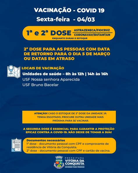 Vacinação 1ª 2ª 3ª e 4ª doses nas unidades de saúde e 3ª dose