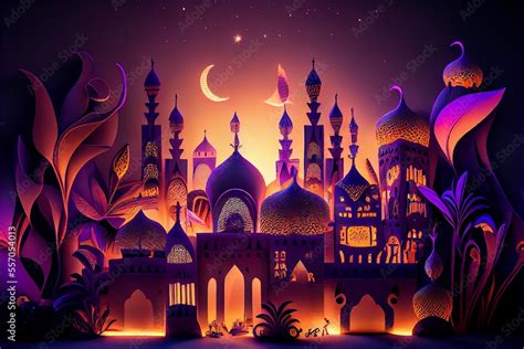 Fairy Tale Arabian Night City Towers And Mussels Concept Art