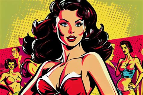 Portrait Von Sexy Pin Up Girl Im Bunten Pop Art Retro Comic Stil