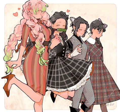 Kamado Nezuko Kochou Shinobu Kanroji Mitsuri And Tsuyuri Kanao Kimetsu No Yaiba Drawn By
