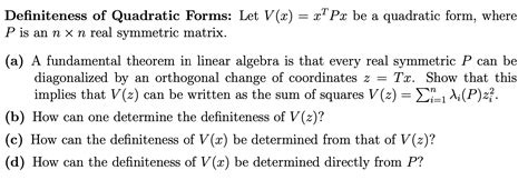 solved definiteness of quadratic forms let v x xtpx be a