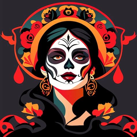 Día de la niña muerta calavera de azúcar dibujado a mano dibujos