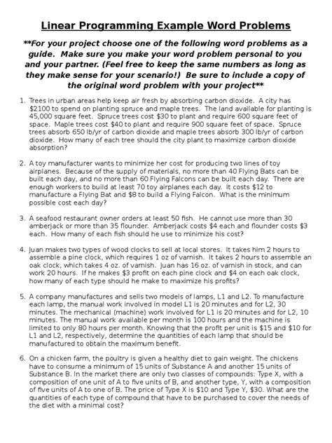 pdf linear programming example word problems for project dokumen tips