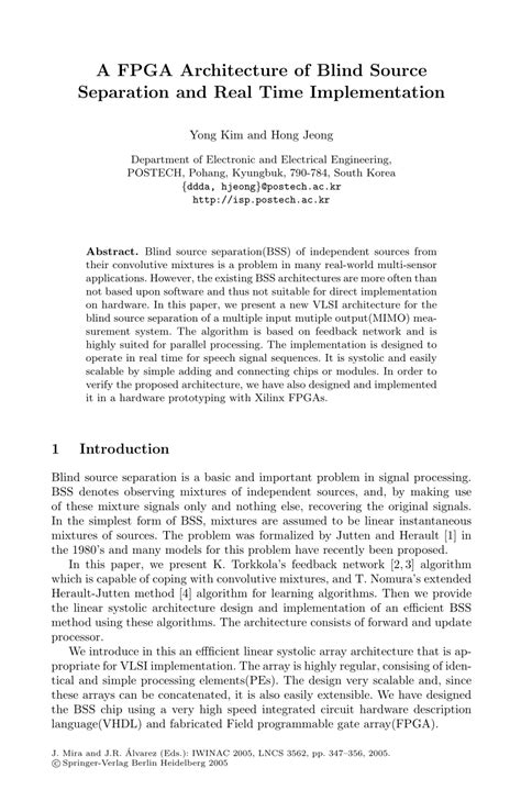 pdf a fpga architecture of blind source separation and real time implementation